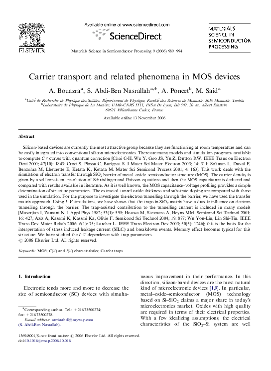 (PDF) Carrier transport and related phenomena in MOS devices
