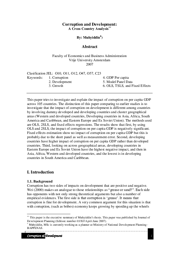 (PDF) Corruption and Development: A Cross Country Analysis