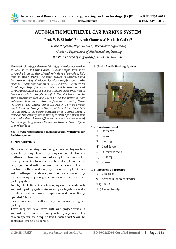 (PDF) IRJET-Automatic Multilevel Car Parking System