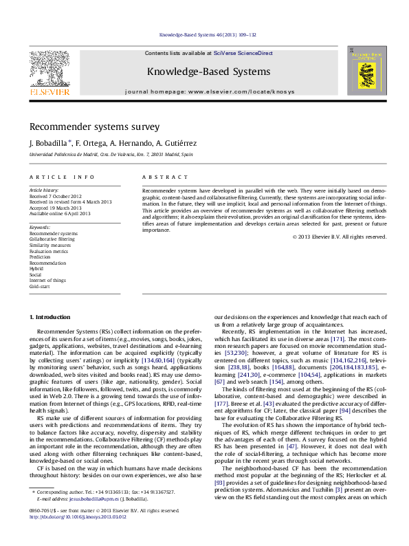 (PDF) Recommender system survey