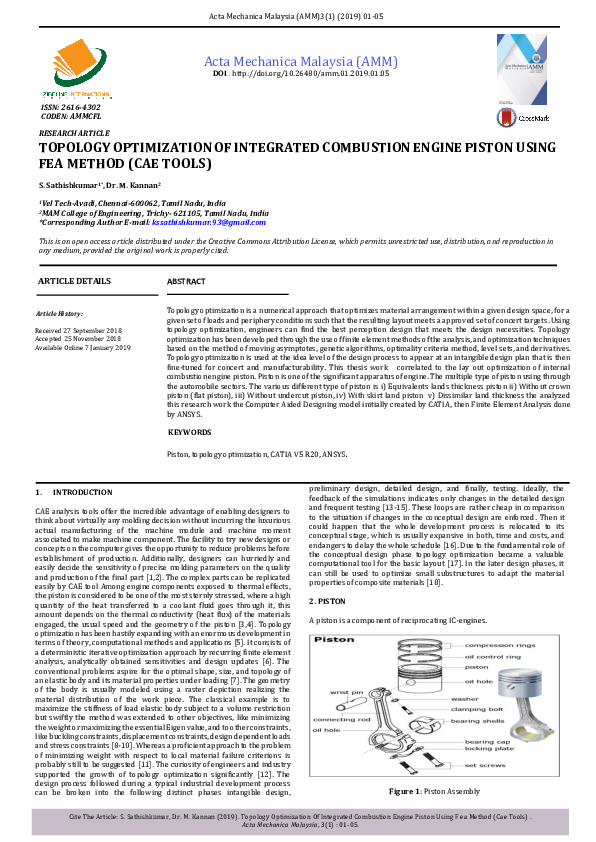 (PDF) TOPOLOGY OPTIMIZATION FOR IC ENGINER USING CAE TOOLS