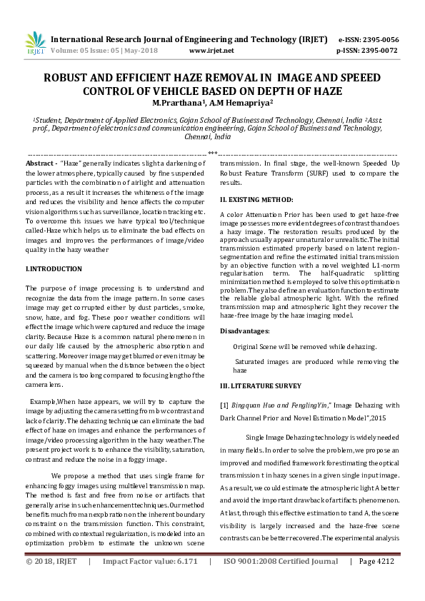 (PDF) IRJET- Robust and Efficient HAZE Removal in Image and Speed Control of Vehicle Based on ...