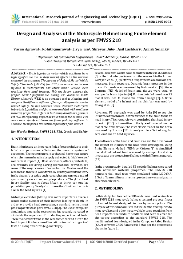 (PDF) IRJET-Design and Analysis of the Motorcycle Helmet using Finite ...