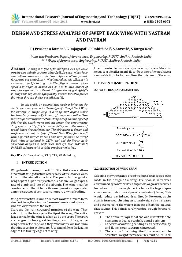 (PDF) IRJET-Design and Stress Analysis of Swept Back Wing with Nastran ...