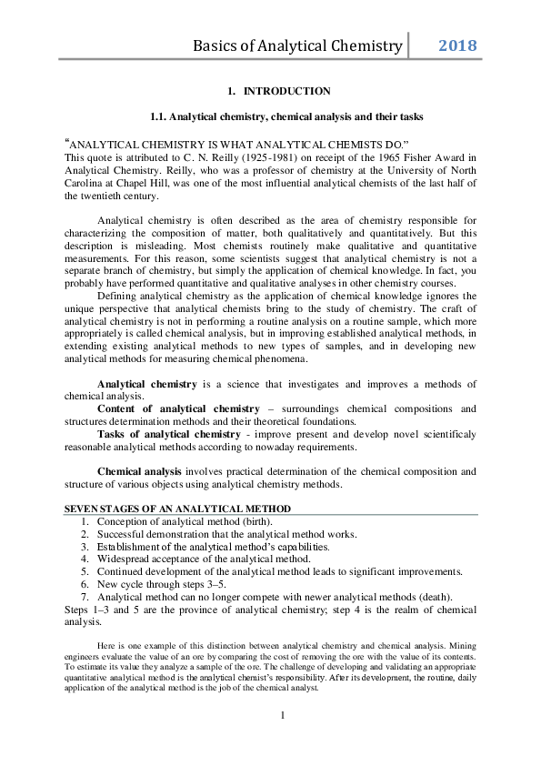 Pdf 1 Lecture Introduction In Analytical Chemistry