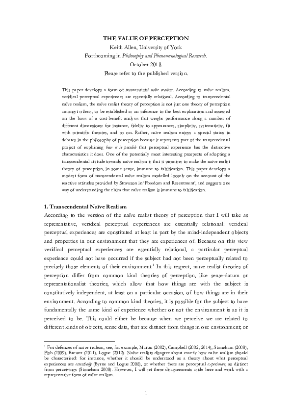 (PDF) The Value of Perception