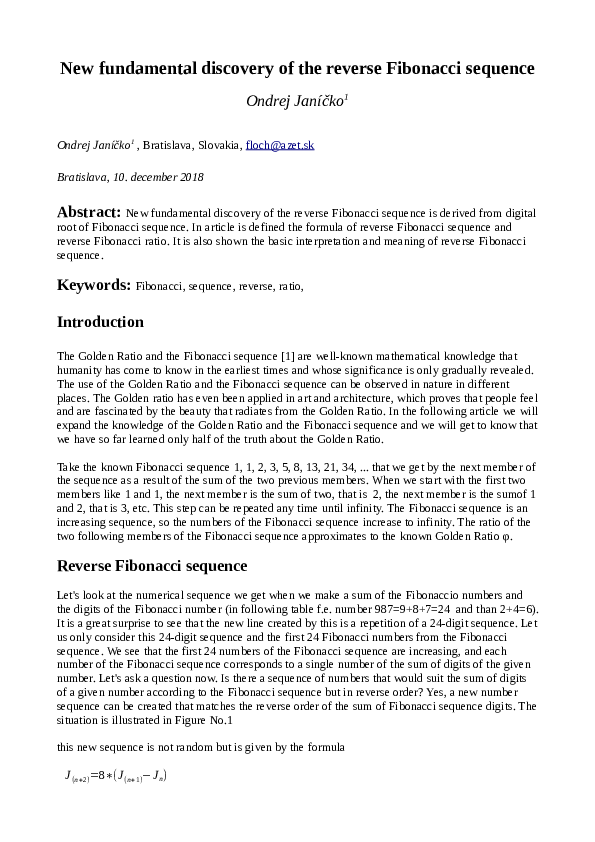 (PDF) New fundamental discovery of the reverse Fibonacci sequence