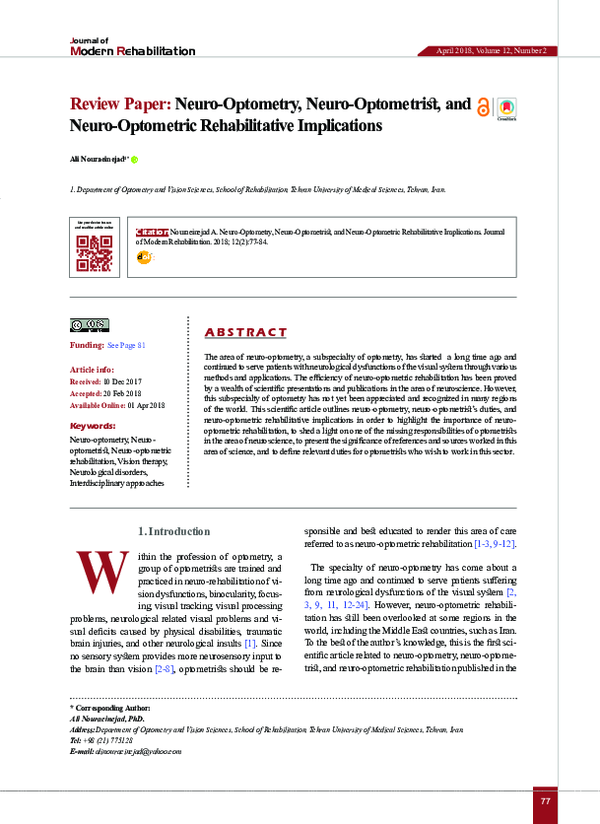 (PDF) Neuro-Optometry, Neuro-Optometrist, and Neuro-Optometric ...