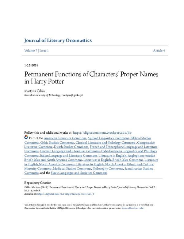 (PDF) Permanent Functions of Characters' Proper Names in Harry Potter.pdf