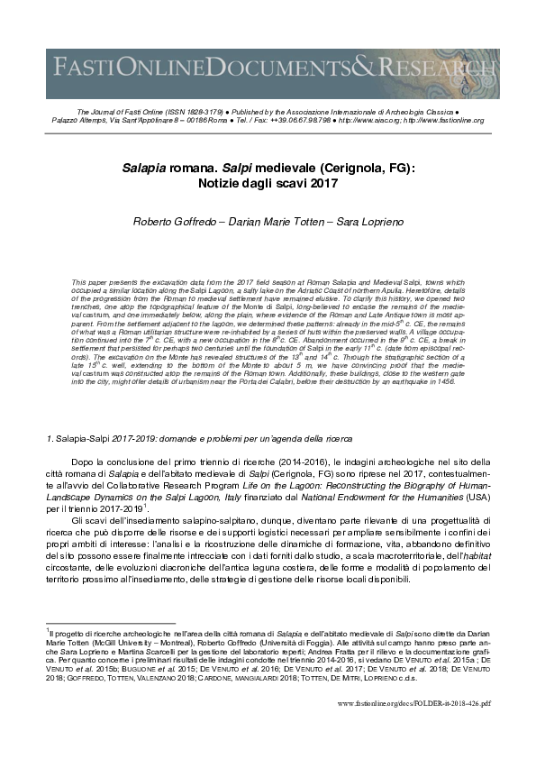 (PDF) Roberto Goffredo, Darian M. Totten, Sara Loprieno (2018 ...