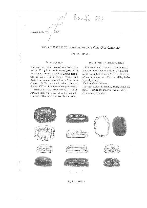 (PDF) Two Ramesside Scarabs from Jatt (Tel Gat Carmel)