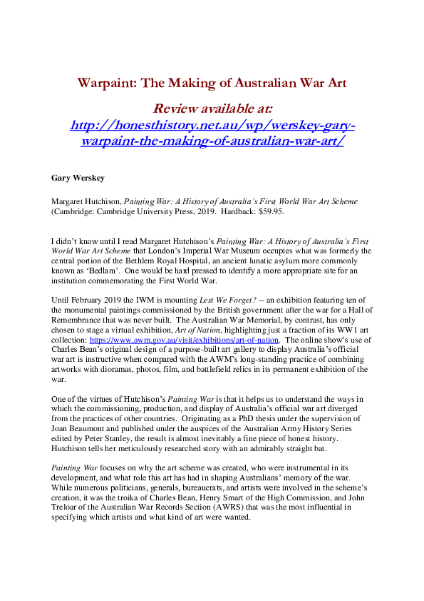 (DOC) Warpaint: The Making of Australian War Art