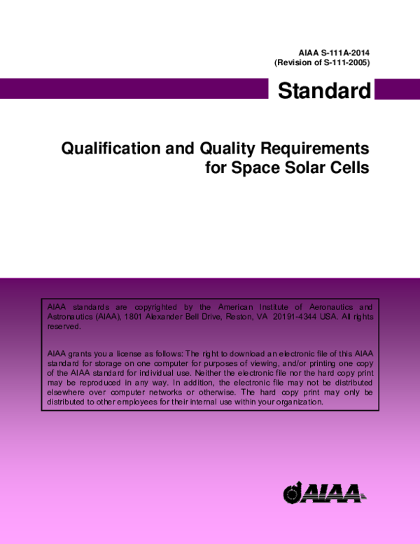 (PDF) Qualification and Quality Requirements for Space Solar Cells