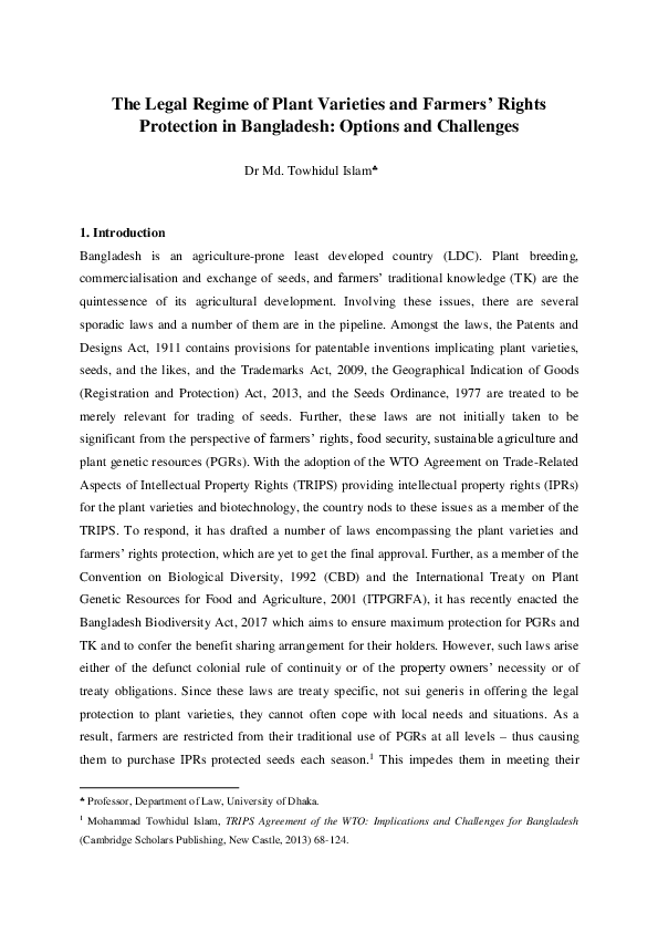 (PDF) The Legal Regime of Plant Varieties and Farmers’ Rights ...