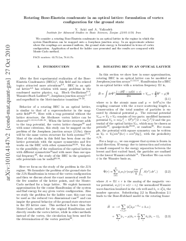 (PDF) Rotating BEC in an optical lattice in Uniformly frustrated Josephson Junction arrays ...
