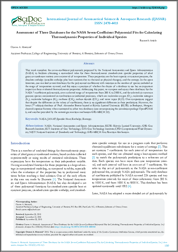 (PDF) Assessment of Three Databases for the NASA Seven-Coefficient ...