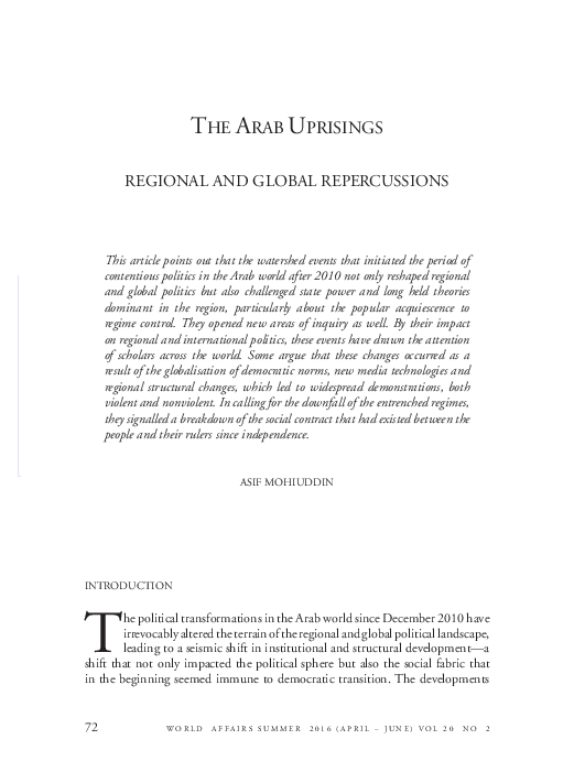 (PDF) The Arab Uprisings: Regional and Global Repercussions