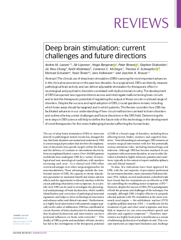 (PDF) Deep brain stimulation: current challenges and future directions