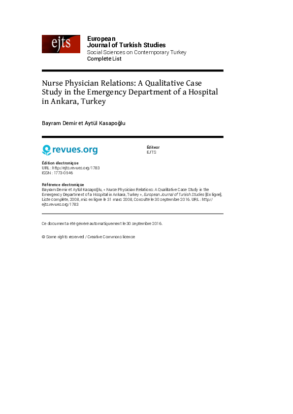 (PDF) Nurse Physician Relations: A Qualitative Case Study in the ...