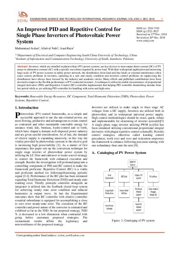 (PDF) An Improved PID and Repetitive Control for Single Phase Inverters of Photovoltaic Power System