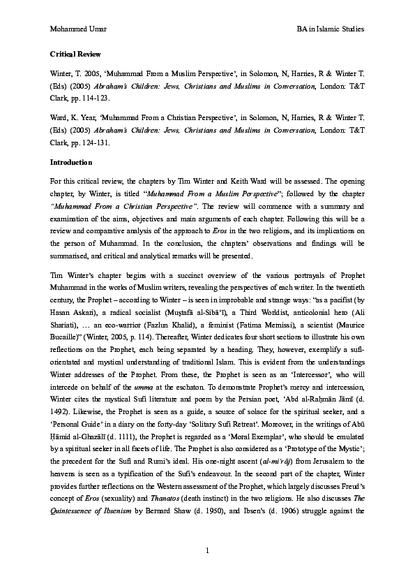 (PDF) Critical Comparative Review: Prophet Muhammad From a Muslim and ...