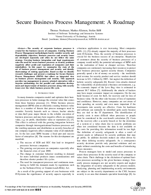 (PDF) Secure business process management: A roadmap