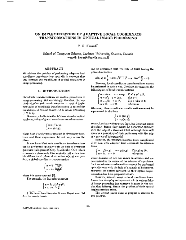 Pdf On Implementation Of Adaptive Local Coordinate Transformations In Optical Image Processing