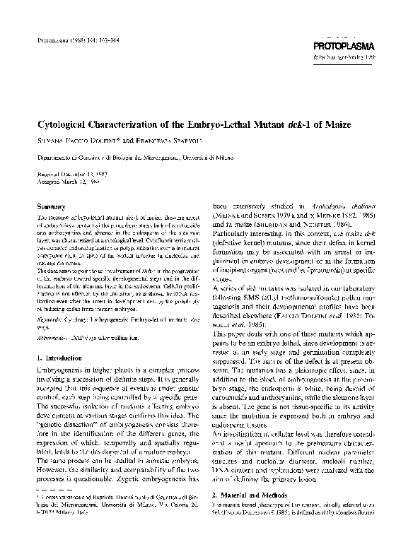 (PDF) Cytological characterization of the embryo-lethal mutantdek-1 of ...