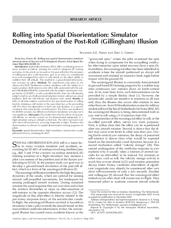 (PDF) Rolling into Spatial Disorientation: Simulator Demonstration of the Post-Roll (Gillingham ...