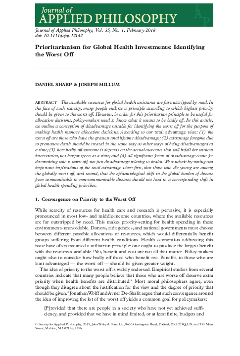 (PDF) Prioritarianism for Global Health Investments