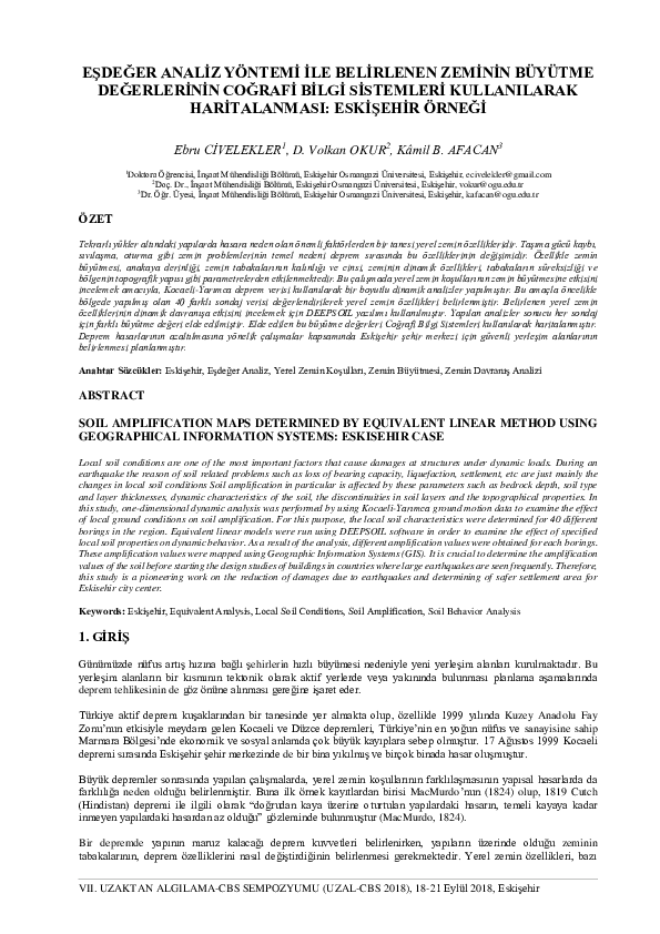 (PDF) SOIL AMPLIFICATION MAPS DETERMINED BY EQUIVALENT LINEAR METHOD USING GEOGRAPHICAL ...