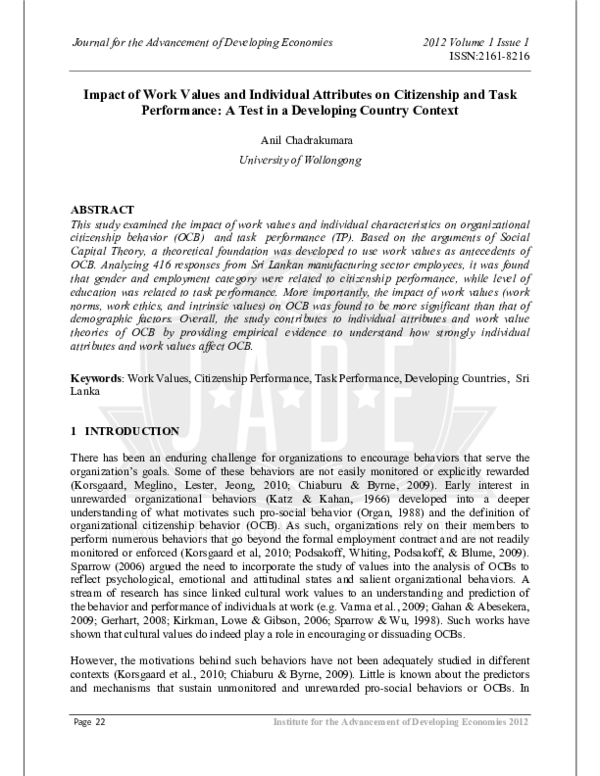 (PDF) Impact of Work Values and Individual Attributes on Citizenship ...