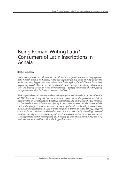 (PDF) Being Roman, Writing Latin? Consumers of Latin inscriptions in Achaia