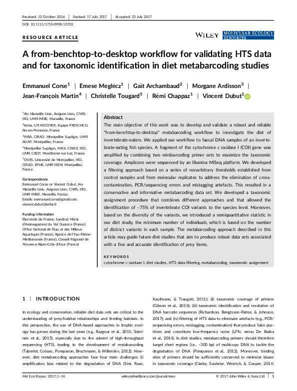 Pdf A From Benchtop To Desktop Workflow For Validating Hts Data And For Taxonomic