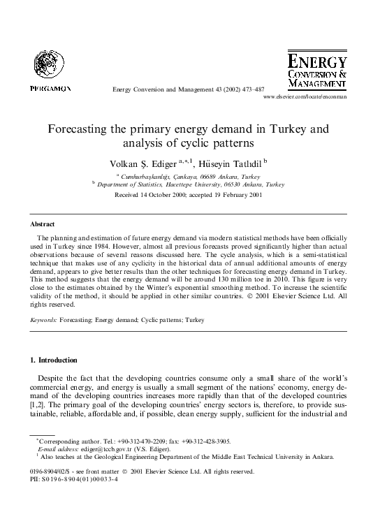 (PDF) Forecasting the primary energy demand in Turkey and analysis of ...