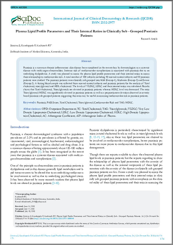 (PDF) Plasma Lipid Profile Parameters and Their Internal Ratios in ...