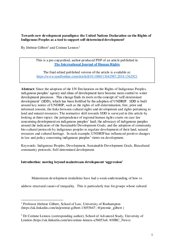 (PDF) Towards new development paradigms: the United Nations Declaration ...