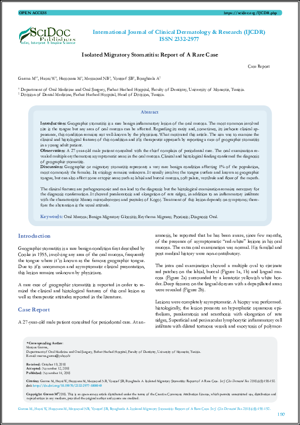 (PDF) Isolated Migratory Stomatitis: Report of A Rare Case