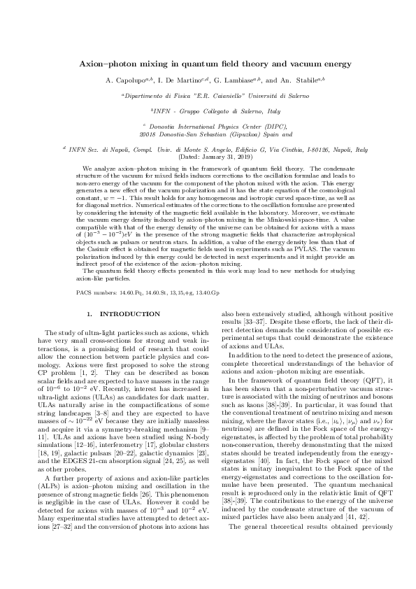 (PDF) Axion--photon mixing in quantum field theory and vacuum energy ...