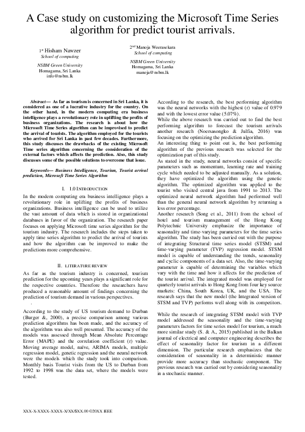 (PDF) A Case study on customizing the Microsoft Time Series algorithm for predict tourist arrivals