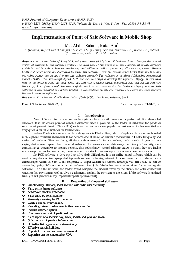 (PDF) Implementation of Point of Sale Software in Mobile Shop