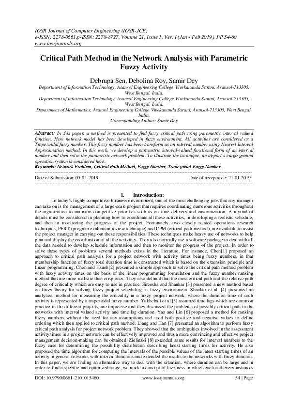 Pdf Critical Path Method In The Network Analysis With Parametric