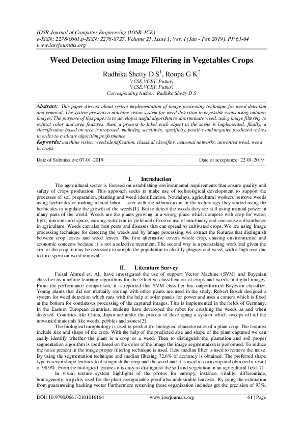 (PDF) Weed Detection using Image Filtering in Vegetables Crops