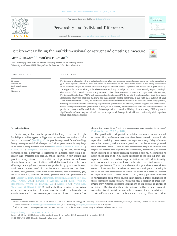 (PDF) Persistence: Defining the multidimensional construct and creating a measure