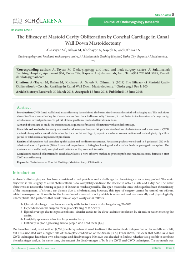 (PDF) The-Efficacy-of-Mastoid-Cavity-Obliteration-by-Conchal-Cartilage ...