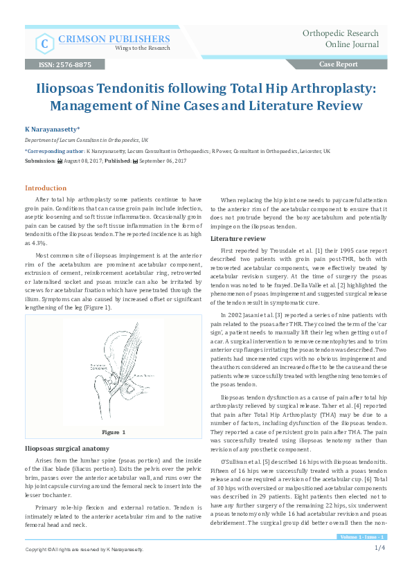 (PDF) Iliopsoas Tendonitis following Total Hip Arthroplasty: Management ...