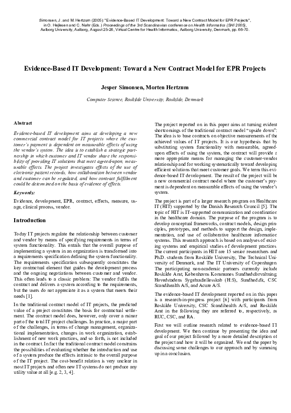 (PDF) Evidence-based IT development: Toward a new contract model for ...