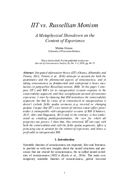 (PDF) IIT vs. Russellian Monism: A Metaphysical Showdown on the Content ...