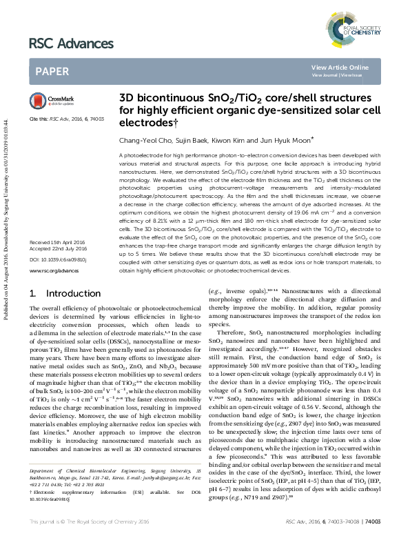 (PDF) 2016-3D bicontinuous SnO2-TiO2 core-shell structures for highly efficient organic dye ...