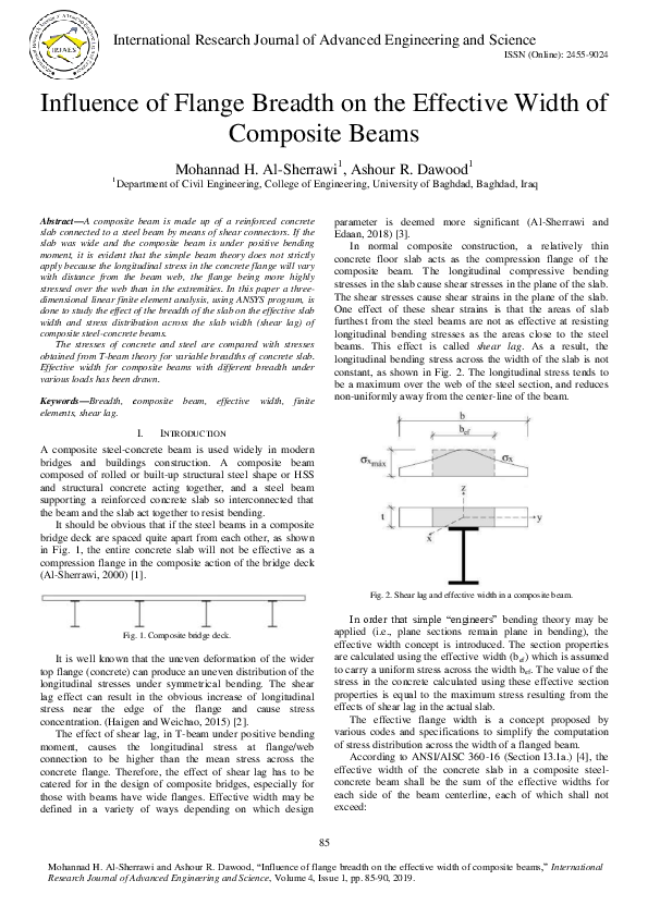 Pdf Influence Of Flange Breadth On The Effective Width Of Composite Beams